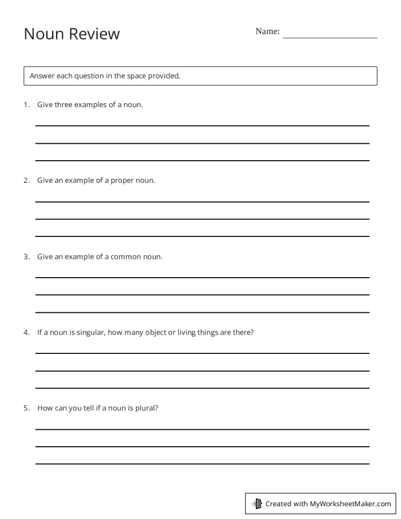 Noun Review - My Worksheet Maker: Create Your Own Worksheets
