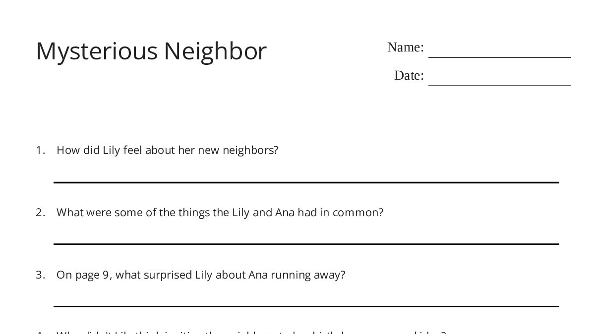 Mysterious Neighbor - My Worksheet Maker: Create Your Own Worksheets