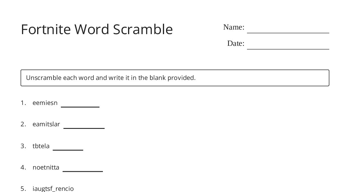 Fortnite Word Scramble - My Worksheet Maker: Create Your Own Worksheets