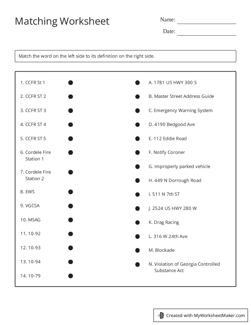 Matching Worksheet - My Worksheet Maker: Create Your Own Worksheets
