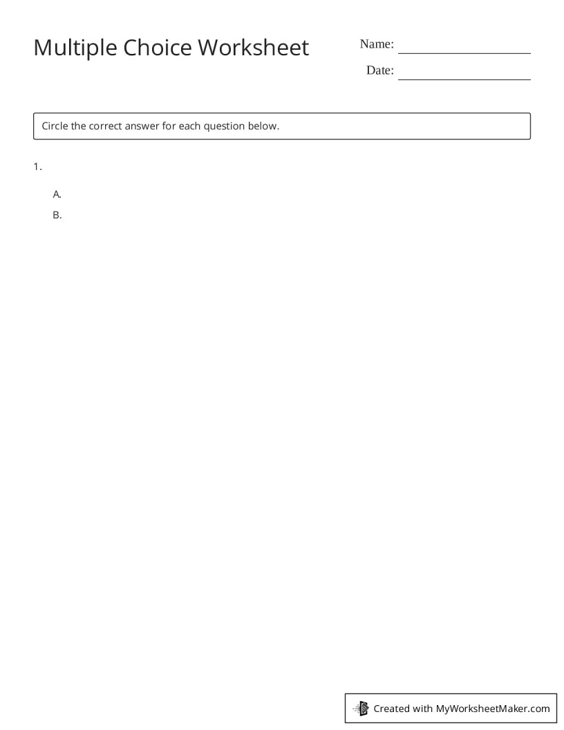 Multiple Choice Worksheet - My Worksheet Maker: Create Your Own Worksheets