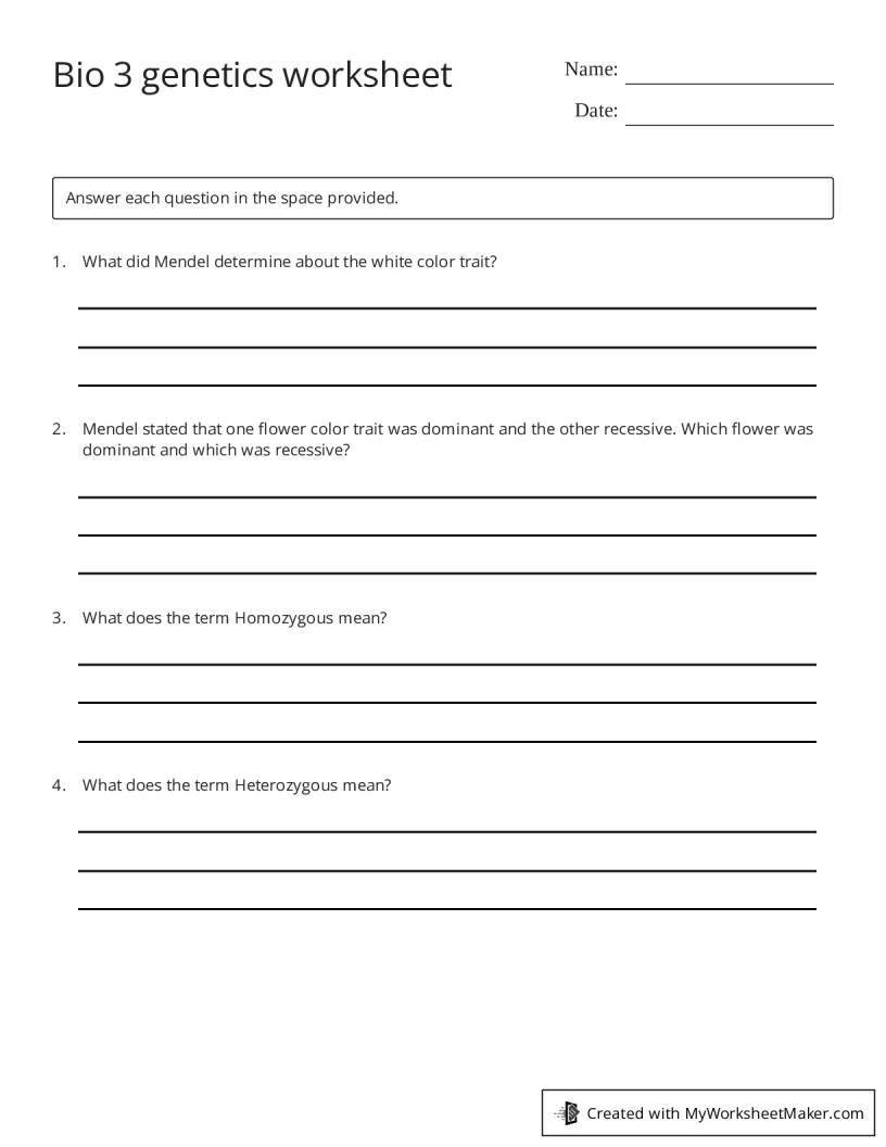 Bio 3 genetics worksheet - My Worksheet Maker: Create Your Own Worksheets