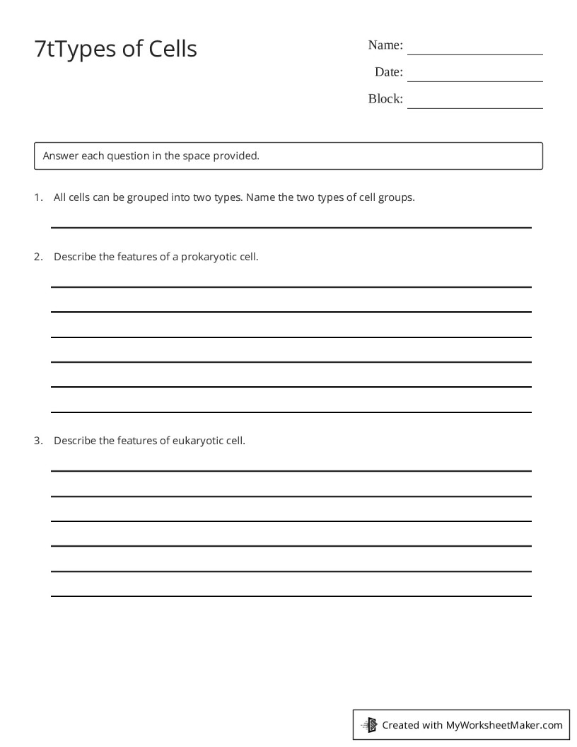 7tTypes of Cells - My Worksheet Maker: Create Your Own Worksheets