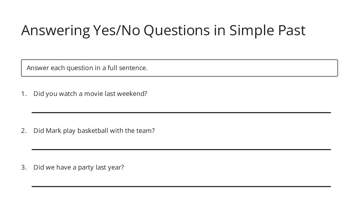 Answering Yes/No Questions in Simple Past - My Worksheet Maker: Create ...