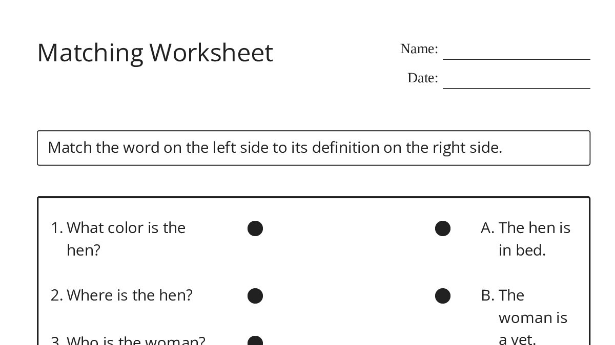Matching Worksheet - My Worksheet Maker: Create Your Own Worksheets