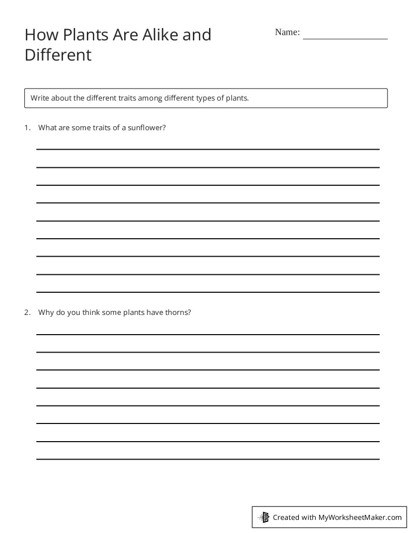 How Plants Are Alike and Different - My Worksheet Maker: Create Your ...