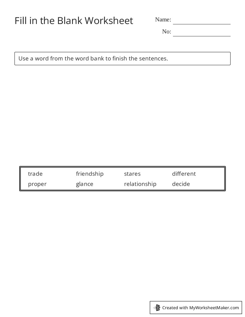 Fill in the Blank Worksheet - My Worksheet Maker: Create Your Own ...