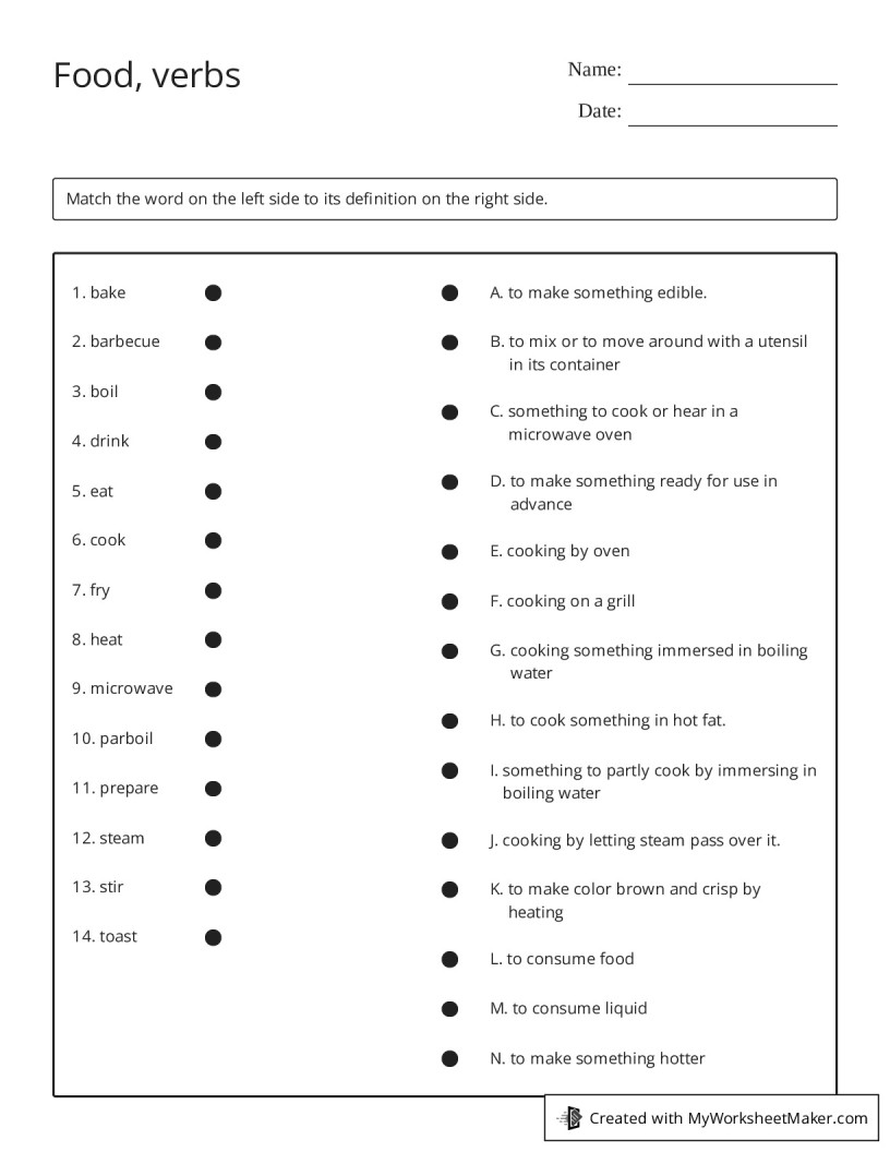 Food, verbs - My Worksheet Maker: Create Your Own Worksheets