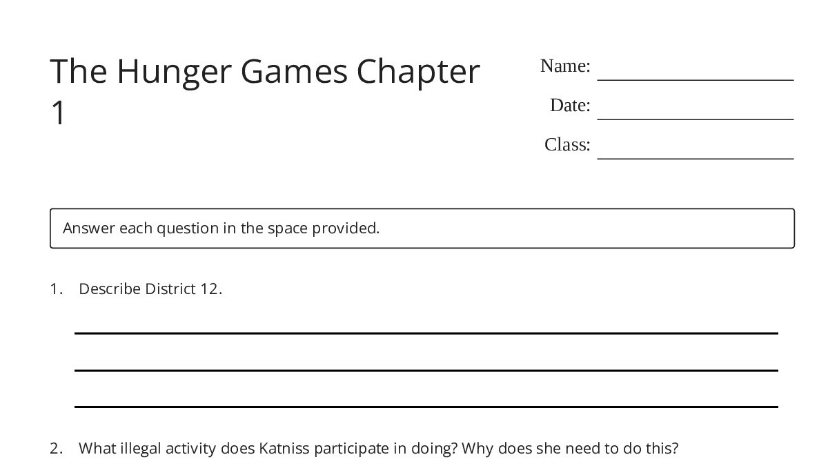 The Hunger Games Chapter 1 - My Worksheet Maker: Create Your Own Worksheets