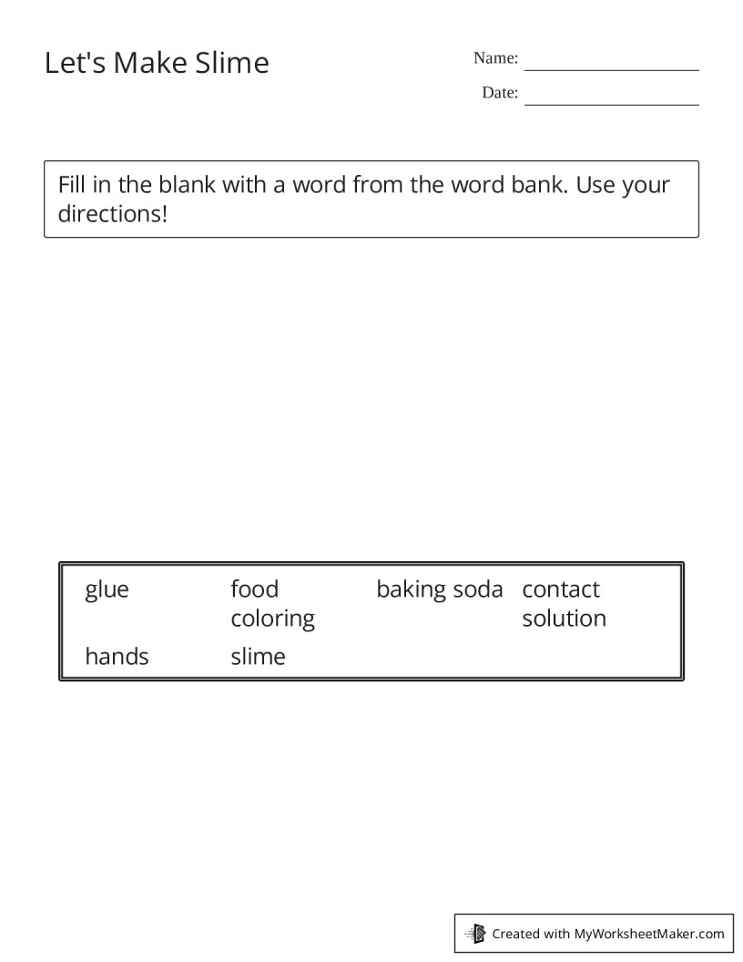 Let's Make Slime - My Worksheet Maker: Create Your Own Worksheets