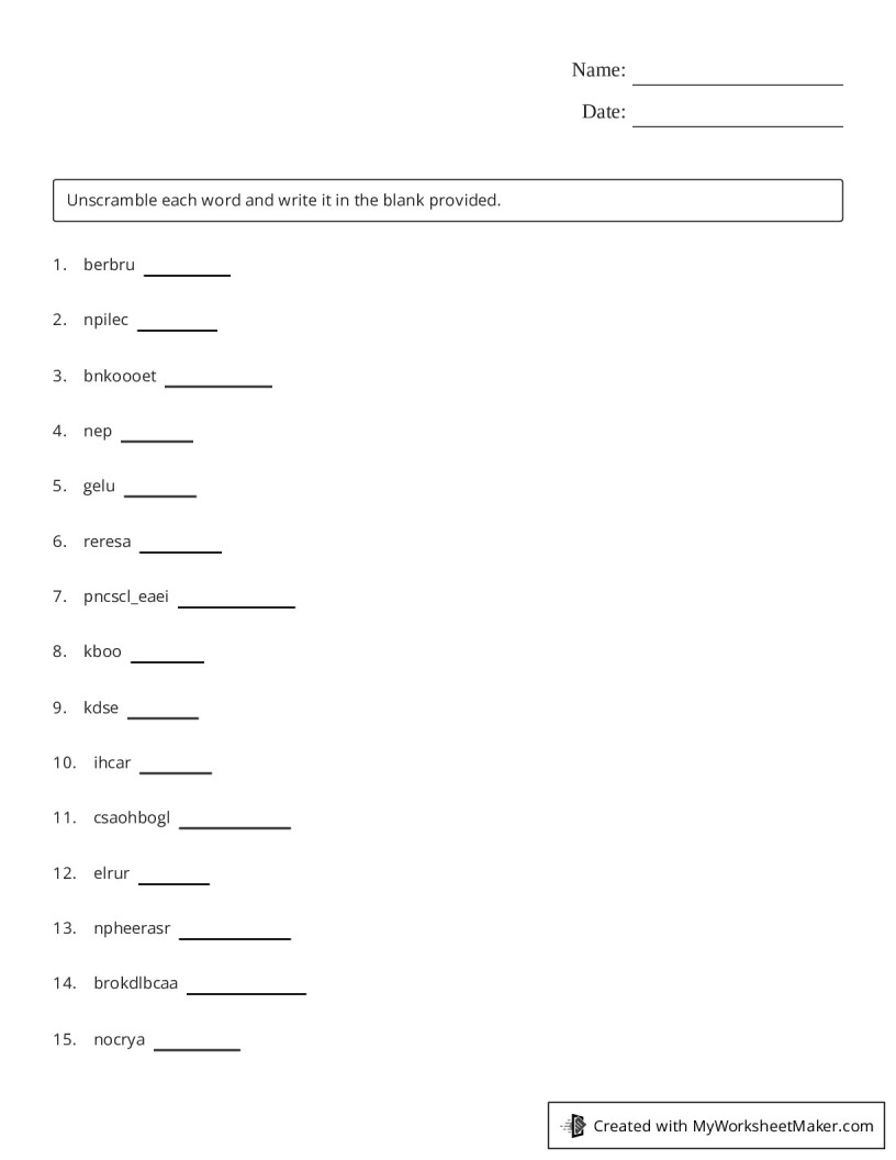 Word Scramble - My Worksheet Maker: Create Your Own Worksheets