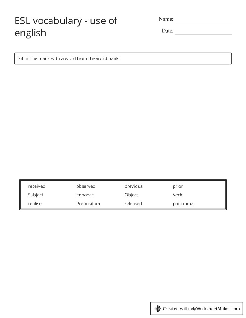 ESL vocabulary - use of english - My Worksheet Maker: Create Your Own ...