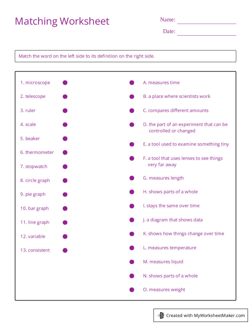 Matching Worksheet - My Worksheet Maker: Create Your Own Worksheets