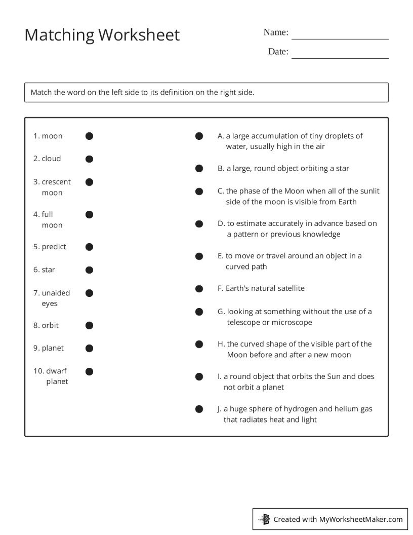 Matching Worksheet - My Worksheet Maker: Create Your Own Worksheets
