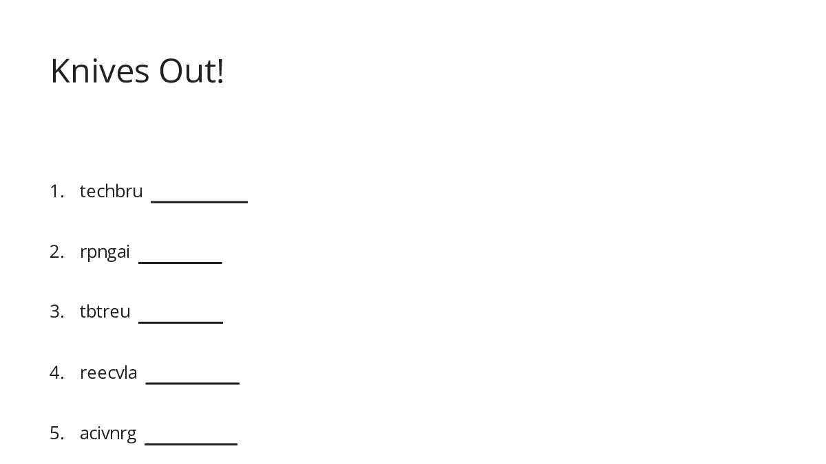 Knives Out! - My Worksheet Maker: Create Your Own Worksheets