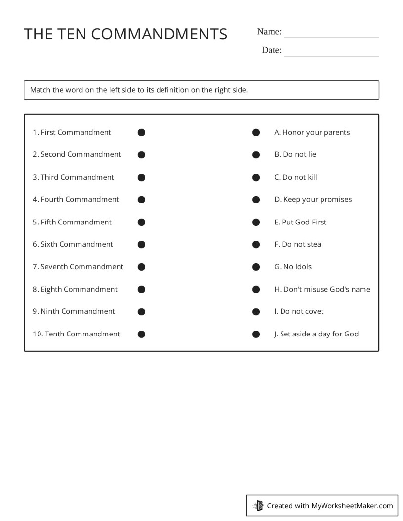 THE TEN COMMANDMENTS - My Worksheet Maker: Create Your Own Worksheets