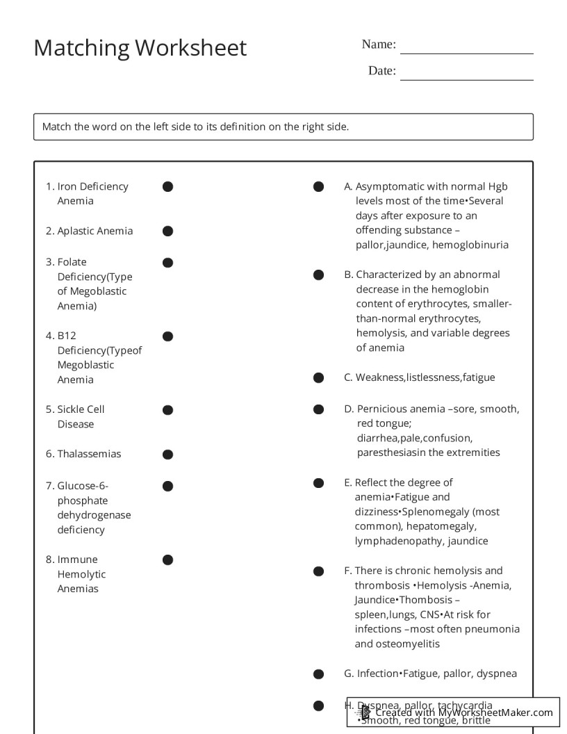 Matching Worksheet - My Worksheet Maker: Create Your Own Worksheets