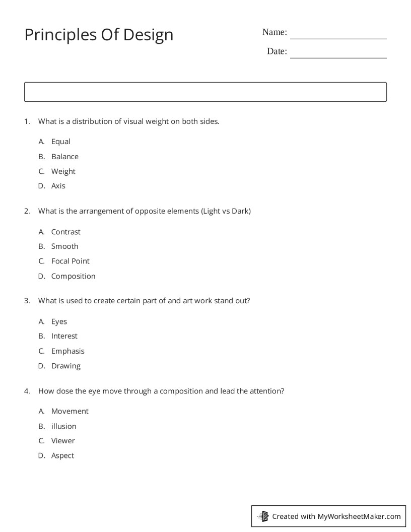 Principles Of Design - My Worksheet Maker: Create Your Own Worksheets