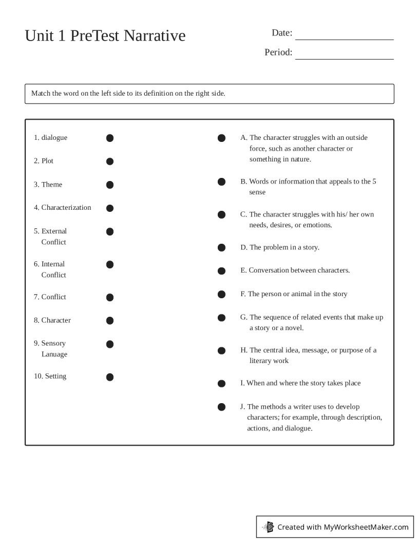 Unit 1 PreTest Narrative - My Worksheet Maker: Create Your Own Worksheets