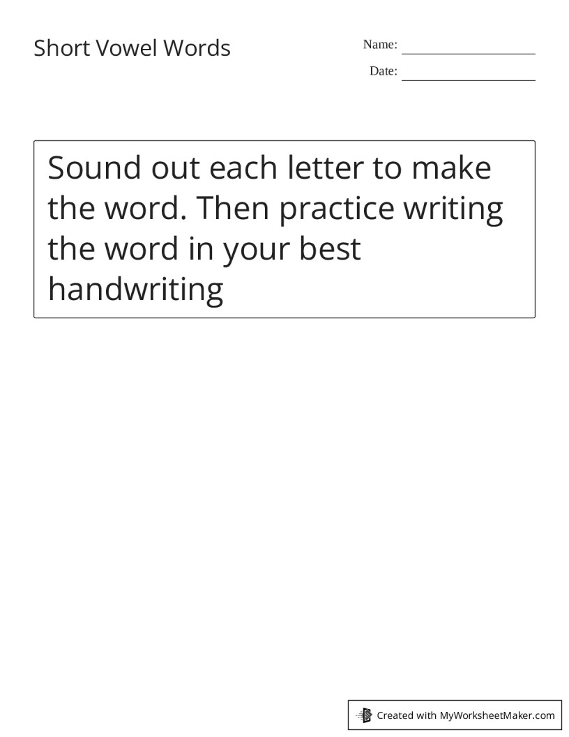 Short Vowel Words - My Worksheet Maker: Create Your Own Worksheets