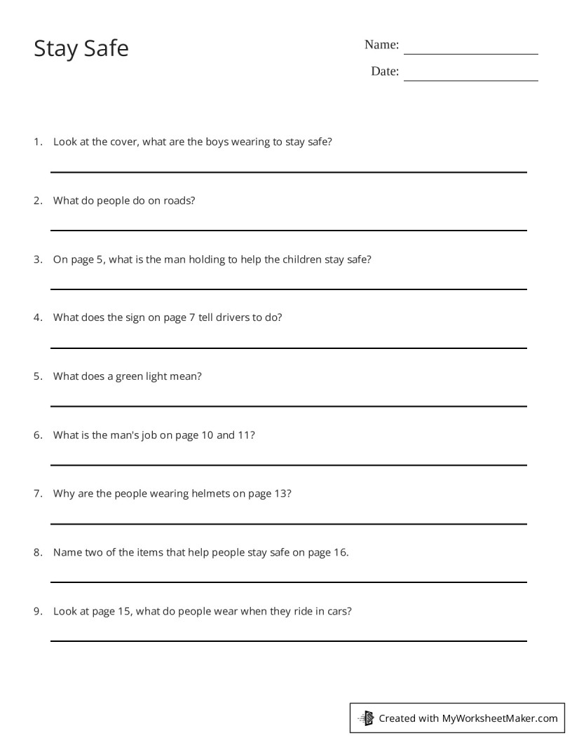 Stay Safe - My Worksheet Maker: Create Your Own Worksheets