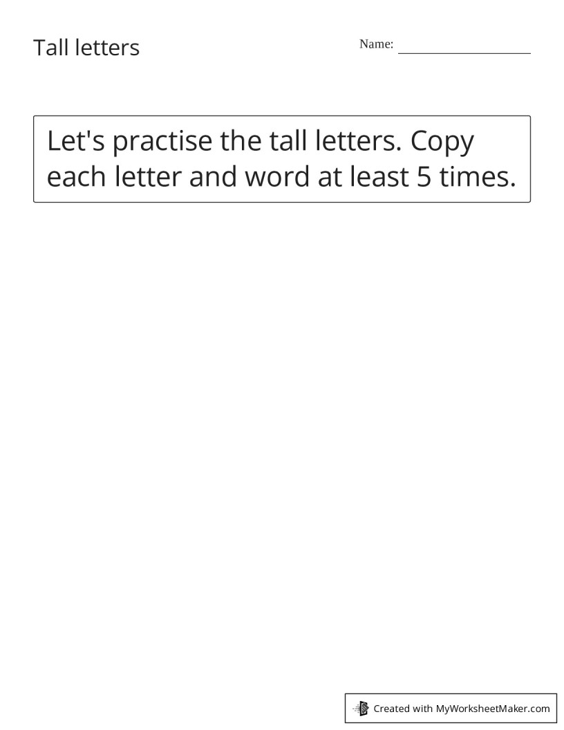 Tall letters - My Worksheet Maker: Create Your Own Worksheets