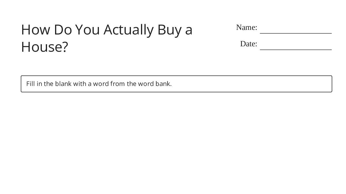 How Do You Actually Buy a House? - My Worksheet Maker: Create Your Own ...