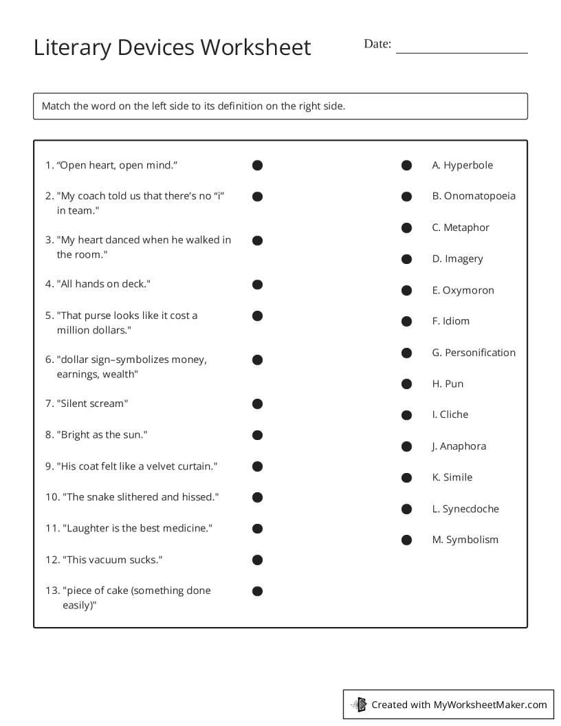 Literary Devices Worksheet My Worksheet Maker Create Your Own Worksheets Literary Devices Worksheet My Worksheet Maker Create Your Own Worksheets
