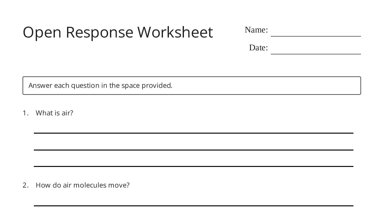 Open Response Worksheet - My Worksheet Maker: Create Your Own Worksheets