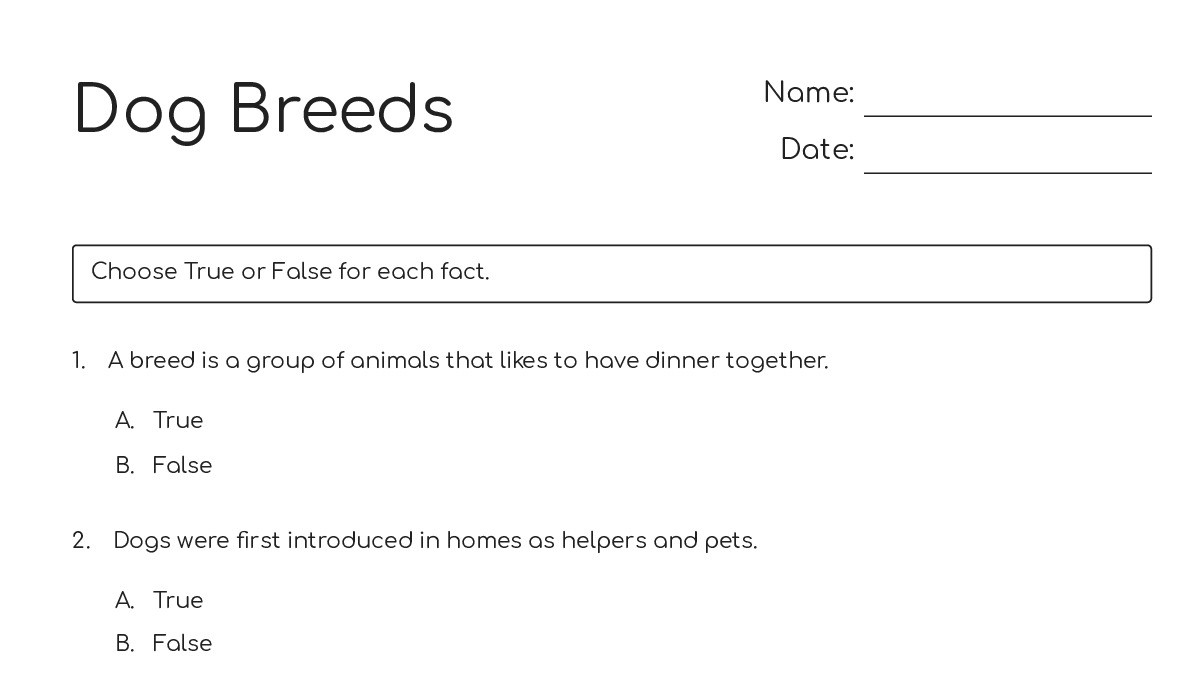Dog Breeds - My Worksheet Maker: Create Your Own Worksheets