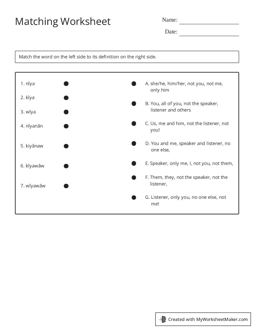 Matching Worksheet - My Worksheet Maker: Create Your Own Worksheets