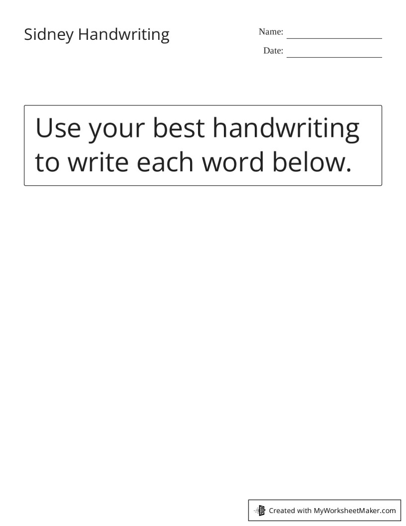 Sidney Handwriting - My Worksheet Maker: Create Your Own Worksheets