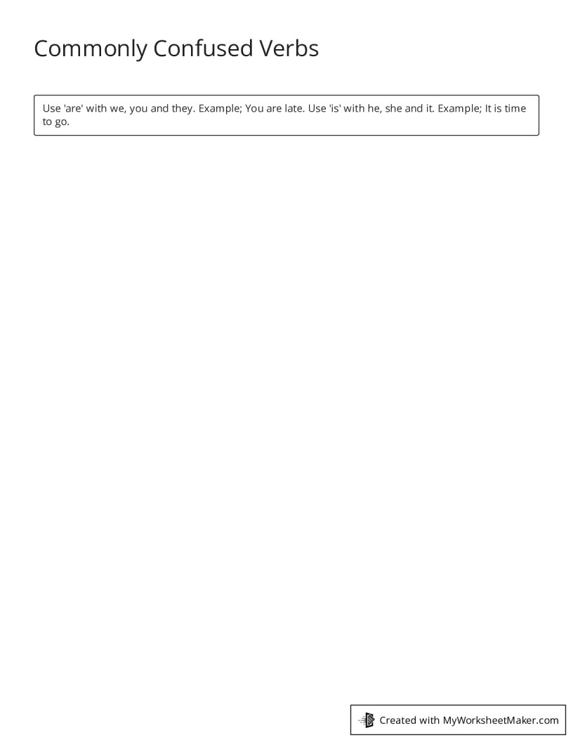 Commonly Confused Verbs - My Worksheet Maker: Create Your Own Worksheets