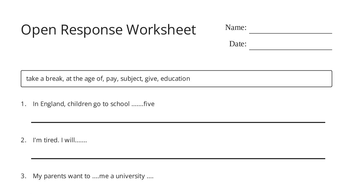 Open Response Worksheet - My Worksheet Maker: Create Your Own Worksheets