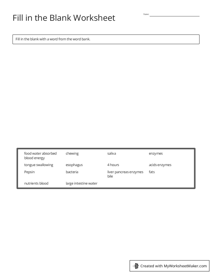 Fill in the Blank Worksheet - My Worksheet Maker: Create Your Own ...