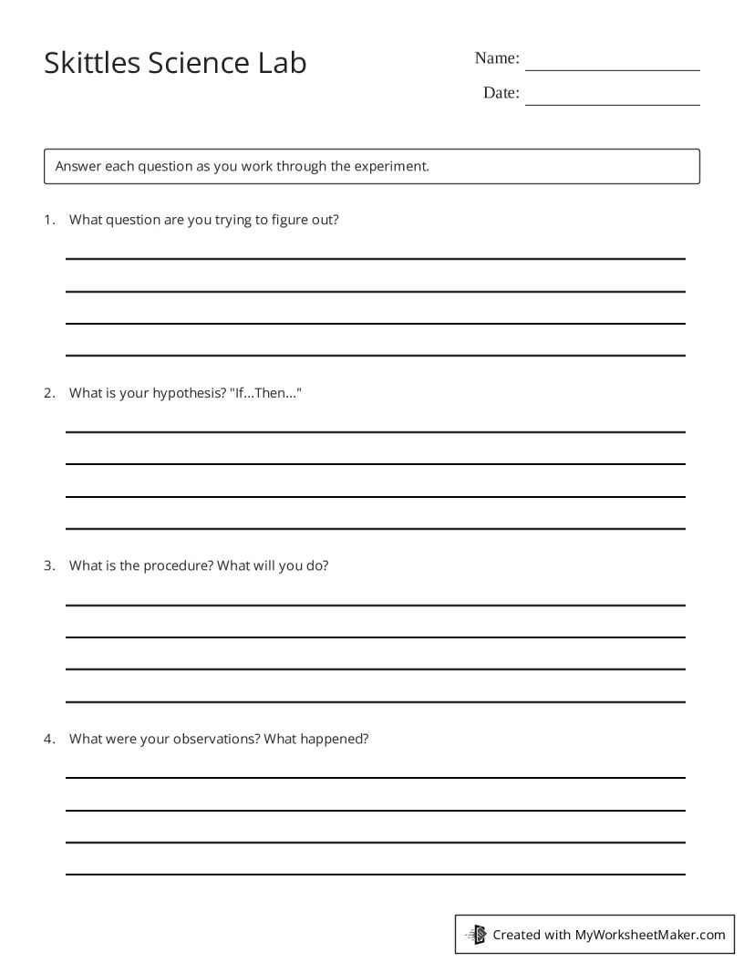 Skittles Science Lab - My Worksheet Maker: Create Your Own Worksheets