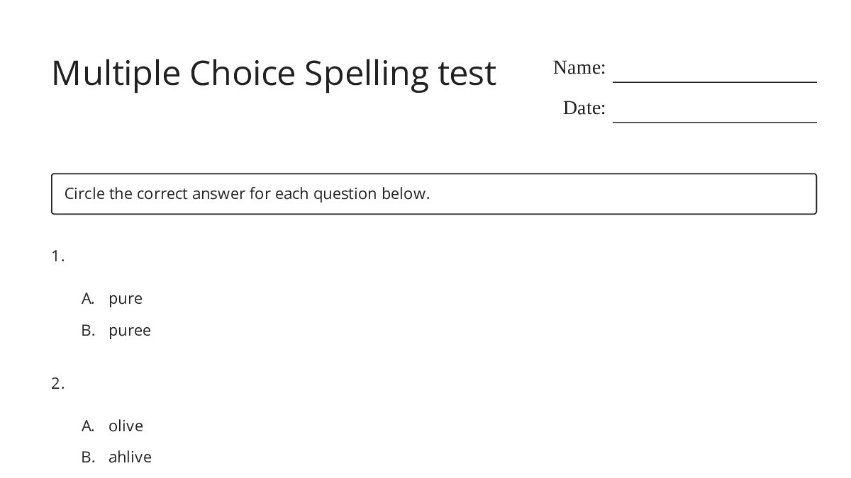 Multiple Choice Spelling test - My Worksheet Maker: Create Your Own ...