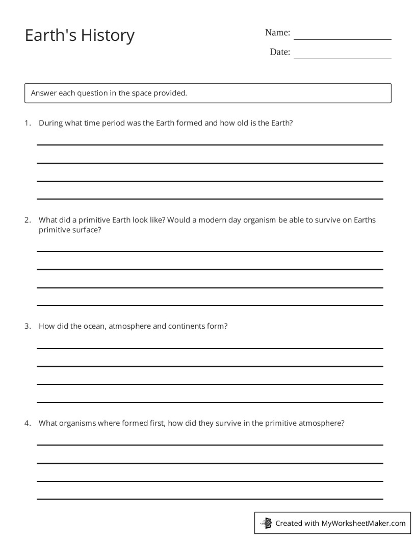 Earth's History - My Worksheet Maker: Create Your Own Worksheets