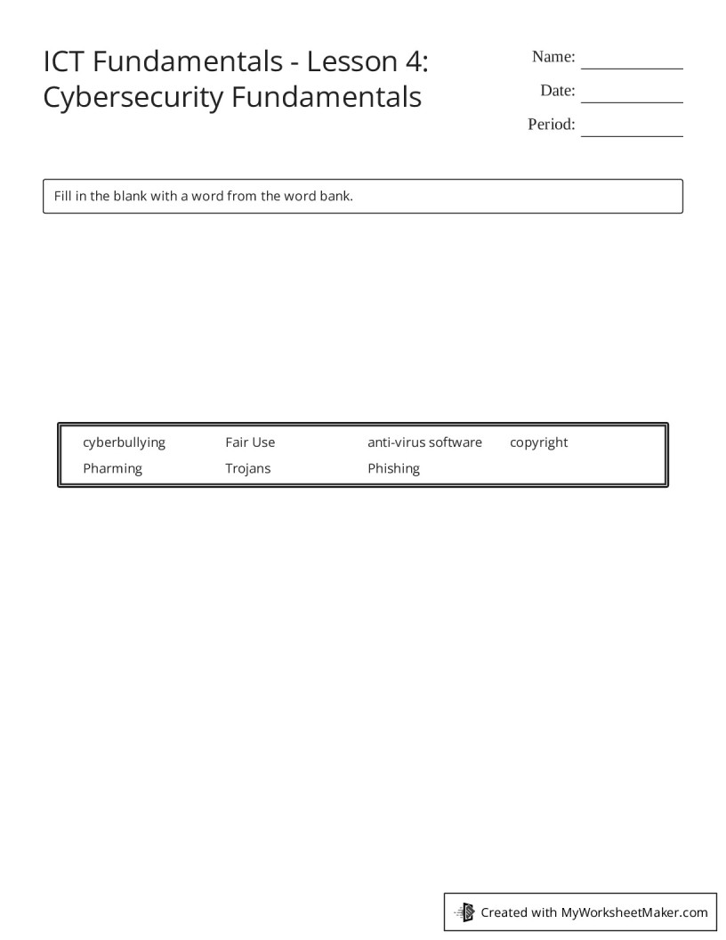 ICT Fundamentals - Lesson 4: Cybersecurity Fundamentals - My Worksheet ...