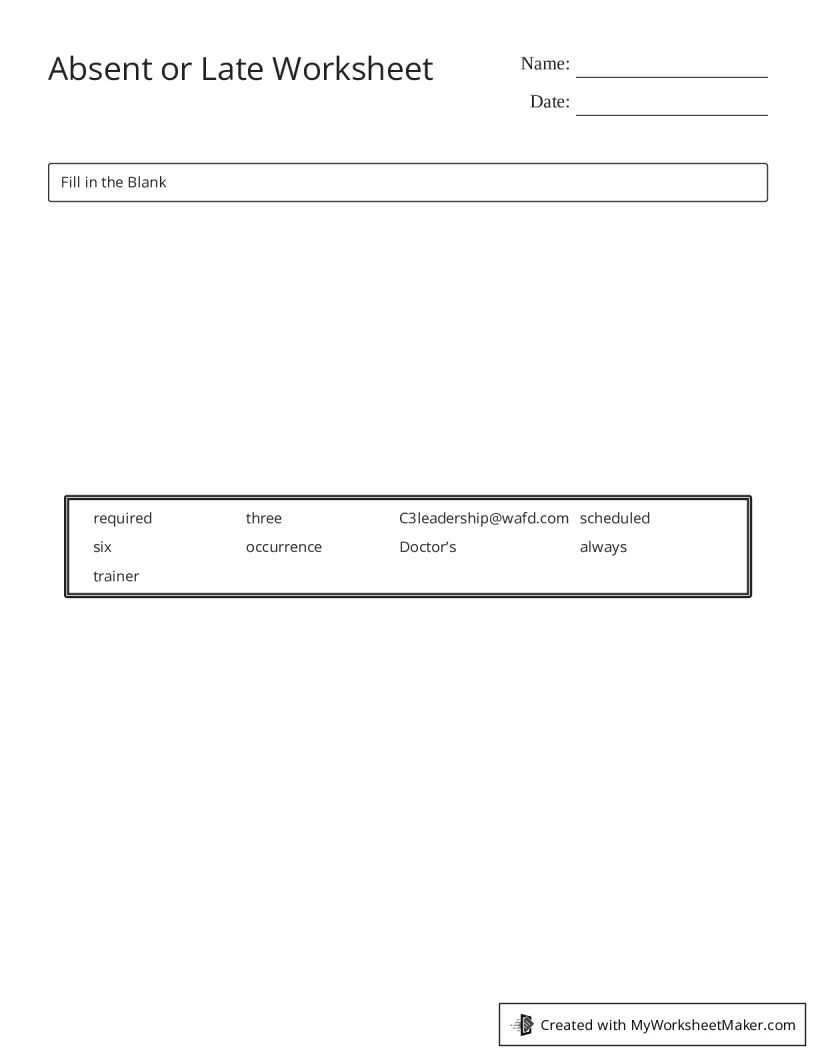 Absent or Late Worksheet - My Worksheet Maker: Create Your Own Worksheets