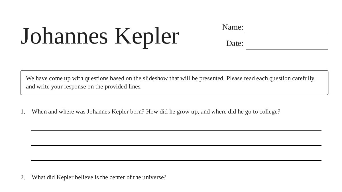 Johannes Kepler - My Worksheet Maker: Create Your Own Worksheets