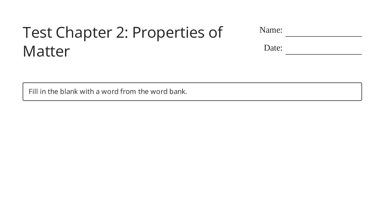 Test Chapter 2: Properties of Matter - My Worksheet Maker: Create Your ...