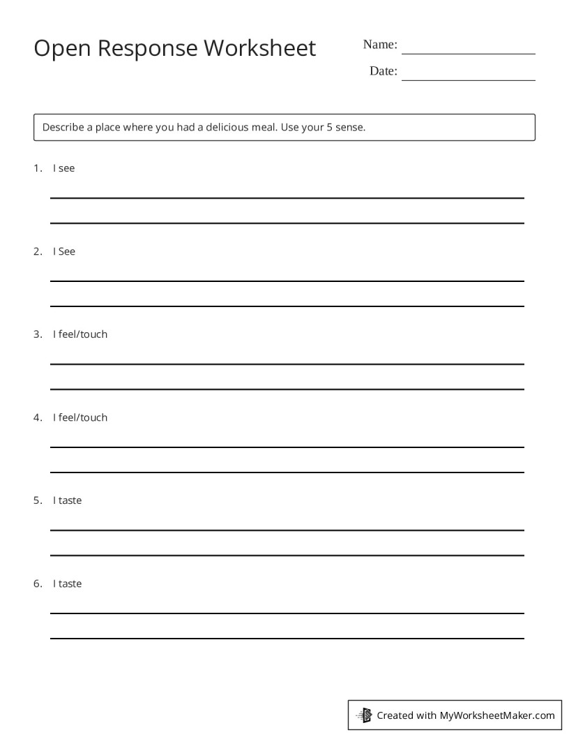 Open Response Worksheet - My Worksheet Maker: Create Your Own Worksheets