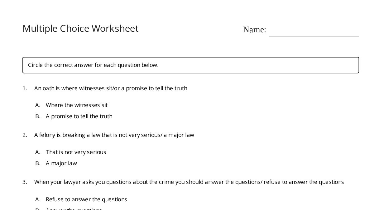 Multiple Choice Worksheet - My Worksheet Maker: Create Your Own Worksheets