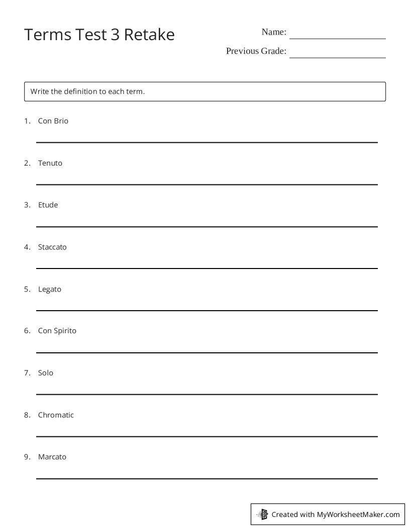 Terms Test 3 Retake - My Worksheet Maker: Create Your Own Worksheets