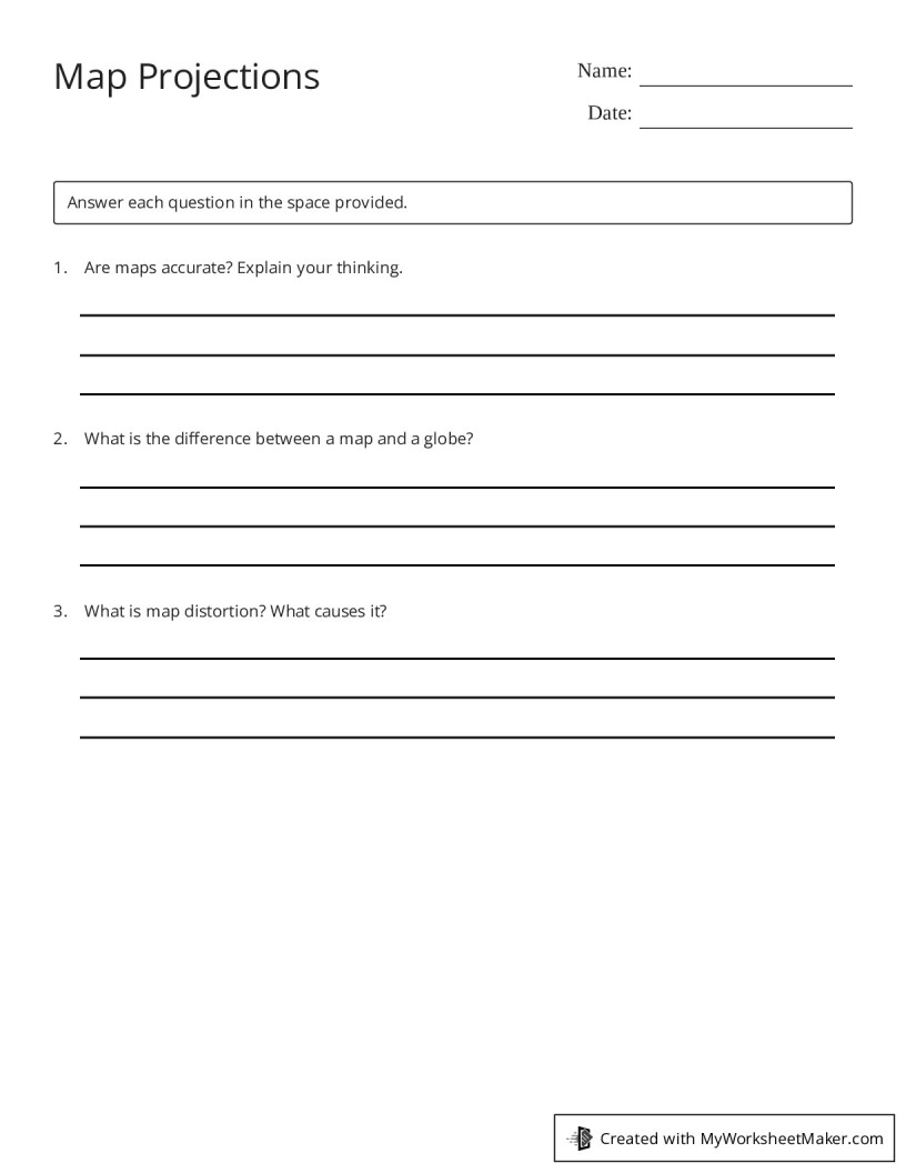 Map Projections - My Worksheet Maker: Create Your Own Worksheets