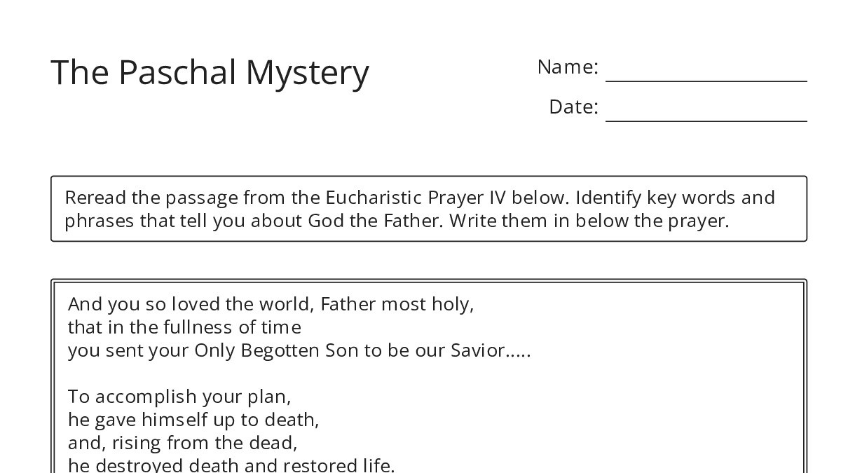 The Paschal Mystery - My Worksheet Maker: Create Your Own Worksheets