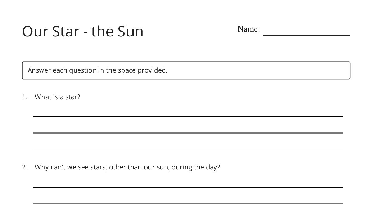 Our Star - the Sun - My Worksheet Maker: Create Your Own Worksheets