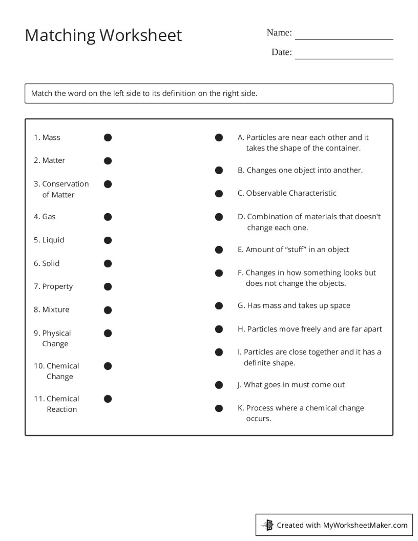 Matching Worksheet - My Worksheet Maker: Create Your Own Worksheets
