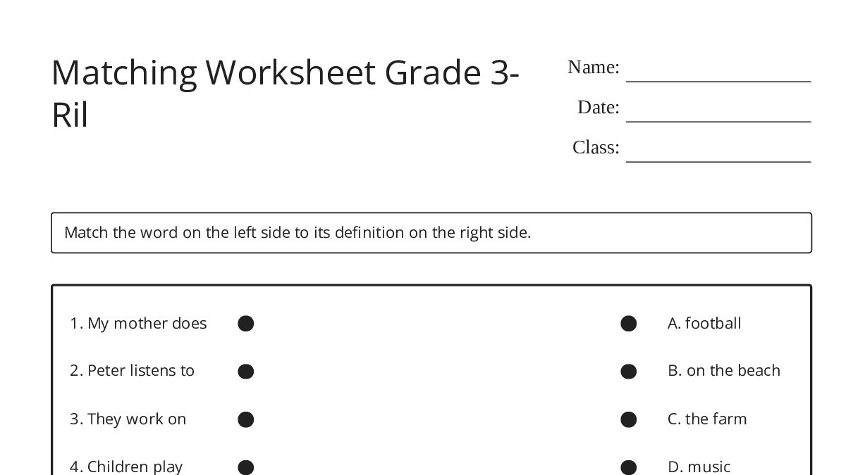 Matching Worksheet Grade 3- Ril - My Worksheet Maker: Create Your Own ...